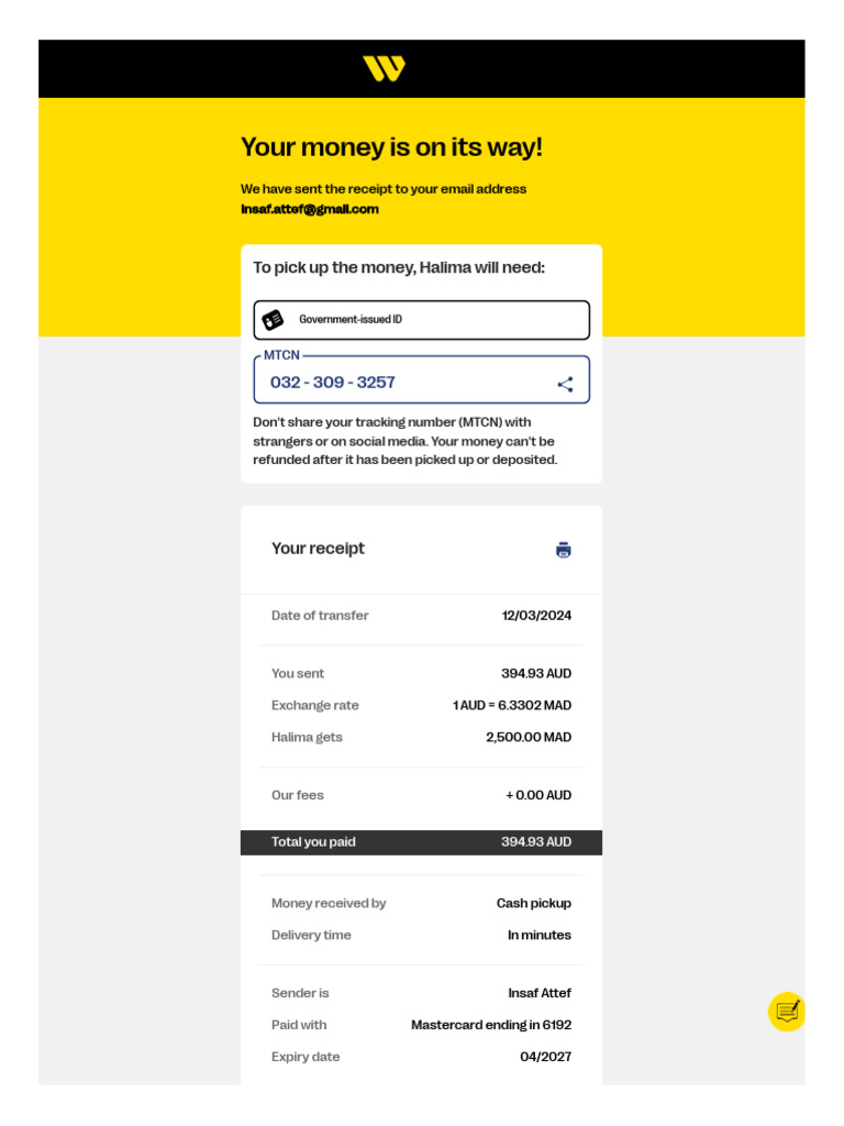 Receipt - Western Union AUPDF - 240312 - 214310 | PDF