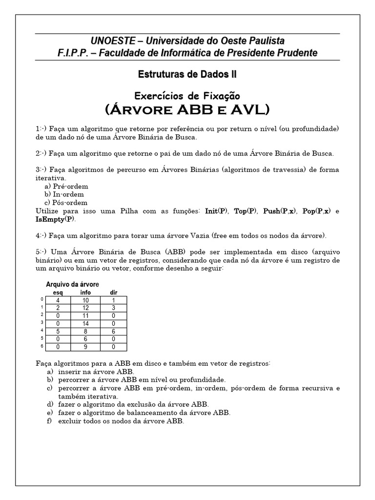 Algoritmos de Árvores ABB e AVL | PDF | Programação de computadores ...
