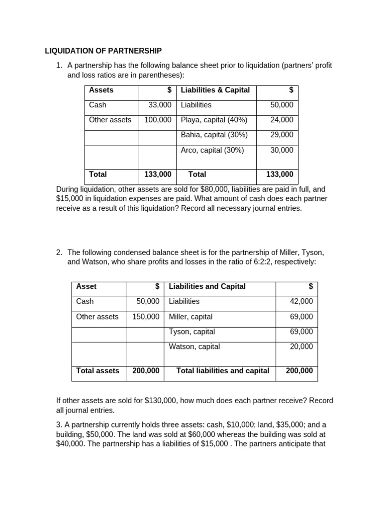 Partnership Liquidation Cash Distribution | PDF | Partnership | Balance ...