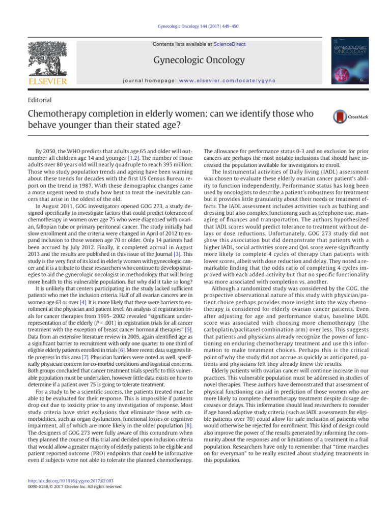 Chemotherapy Completion in Elderly Women Can We I | PDF | Cancer ...