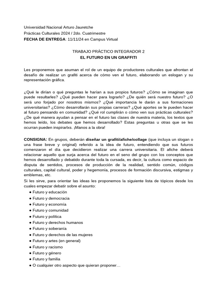 TP Integrador 2 - EL FUTURO EN UN GRAFITI | PDF | Pintada