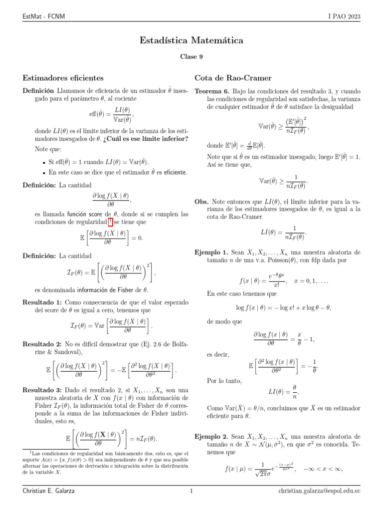 Clase 09 EstMat | PDF | Estimador | Análisis matemático