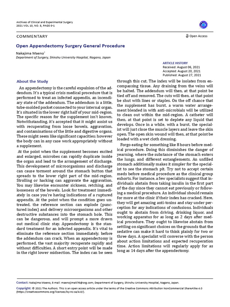 Open Appendectomy Surgery General Procedure | PDF | Surgery | Diseases ...