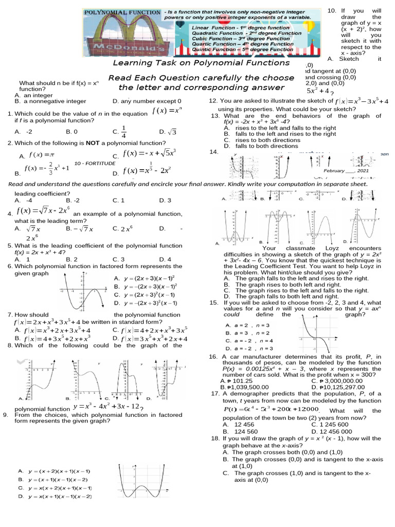 2024-25-SA-on-Polynomial-Functions 2 | PDF | Circle | Angle