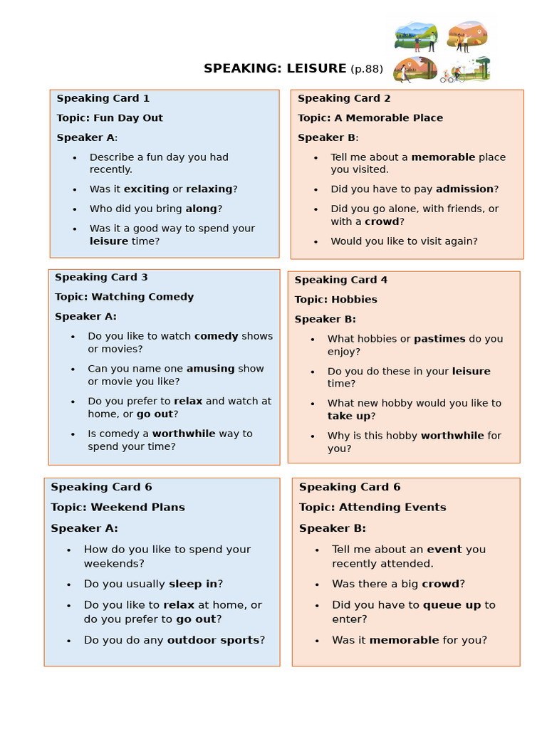 Speaking Cards Leisure | PDF