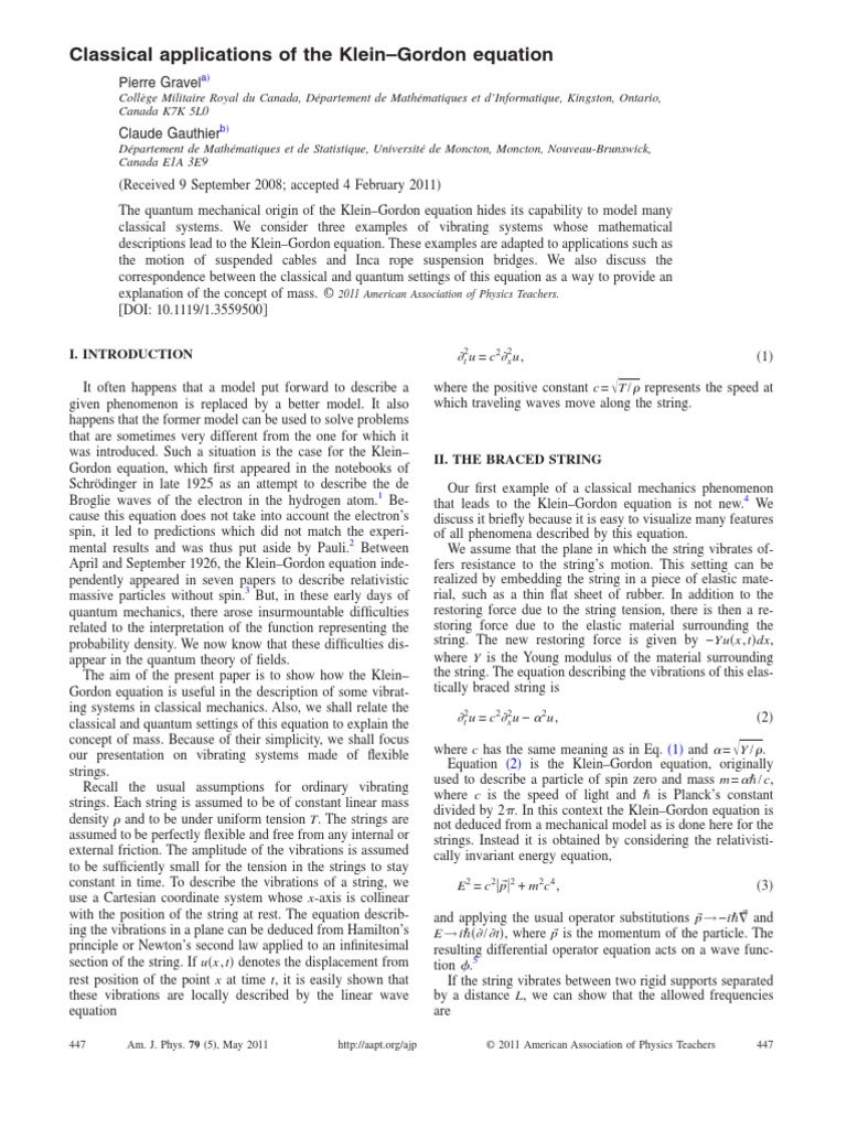 Classical applications of the Klein–Gordon equation | Waves | Quantum ...