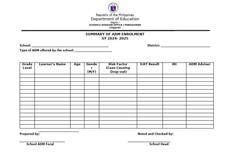 ADM Enrolment Template | PDF | Business