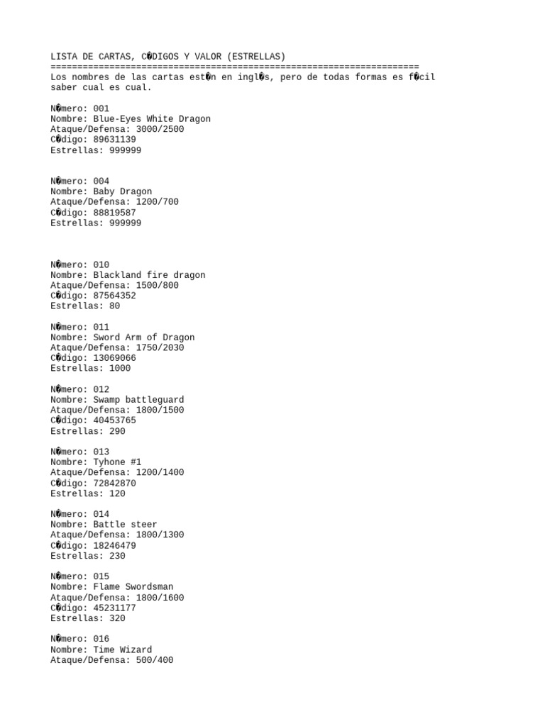 Códigos y Estrellas de Cartas Yu-Gi-Oh | PDF | Derecho | Historia