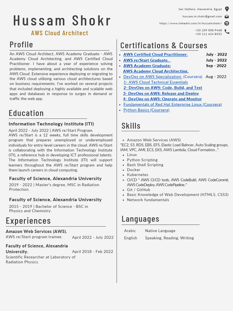Hussam Shokr Resume | PDF | Amazon Web Services | Cloud Computing