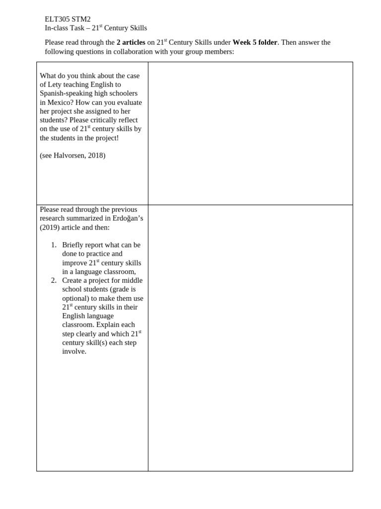 In-Class Task For 21st Century Skills | PDF | Language Arts & Discipline