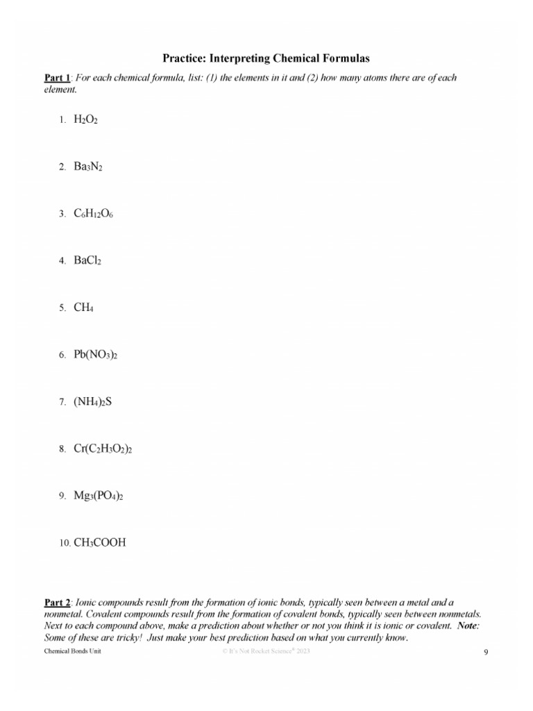 Interpreting Chemical Formulas | PDF