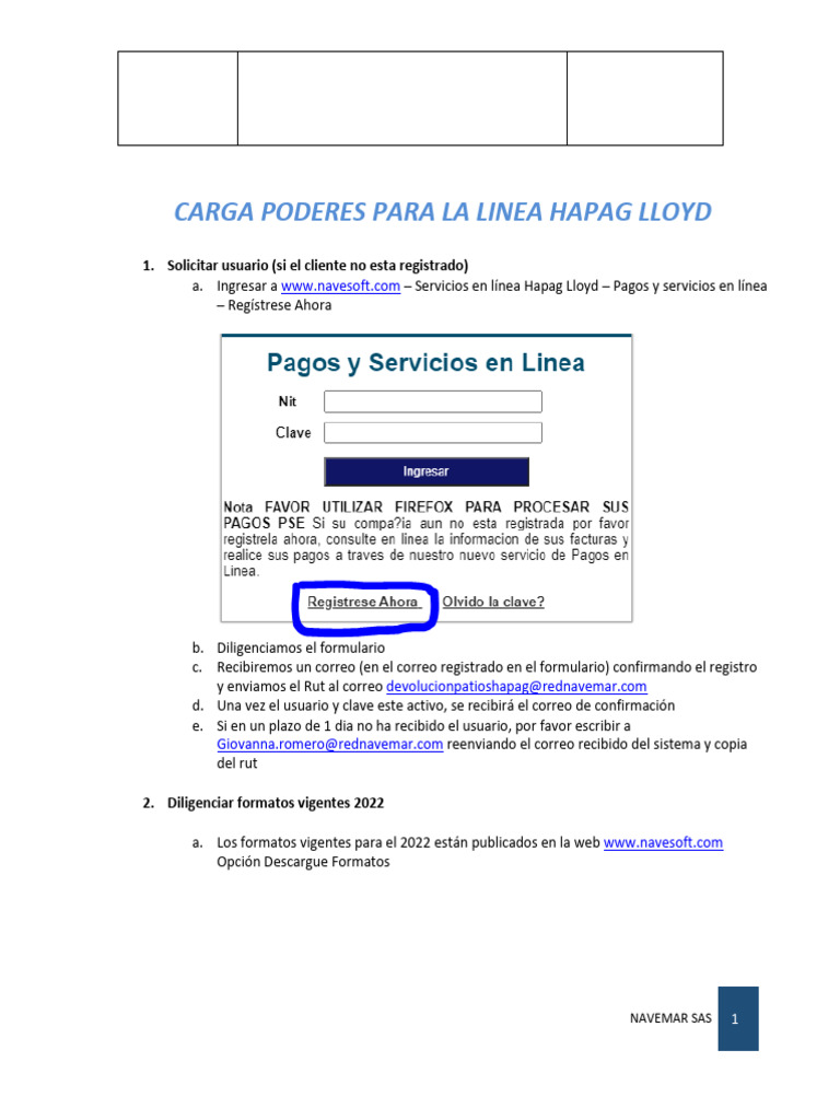 Manual - Web Cargue Poderes Hapag Lloyd | PDF | Informática