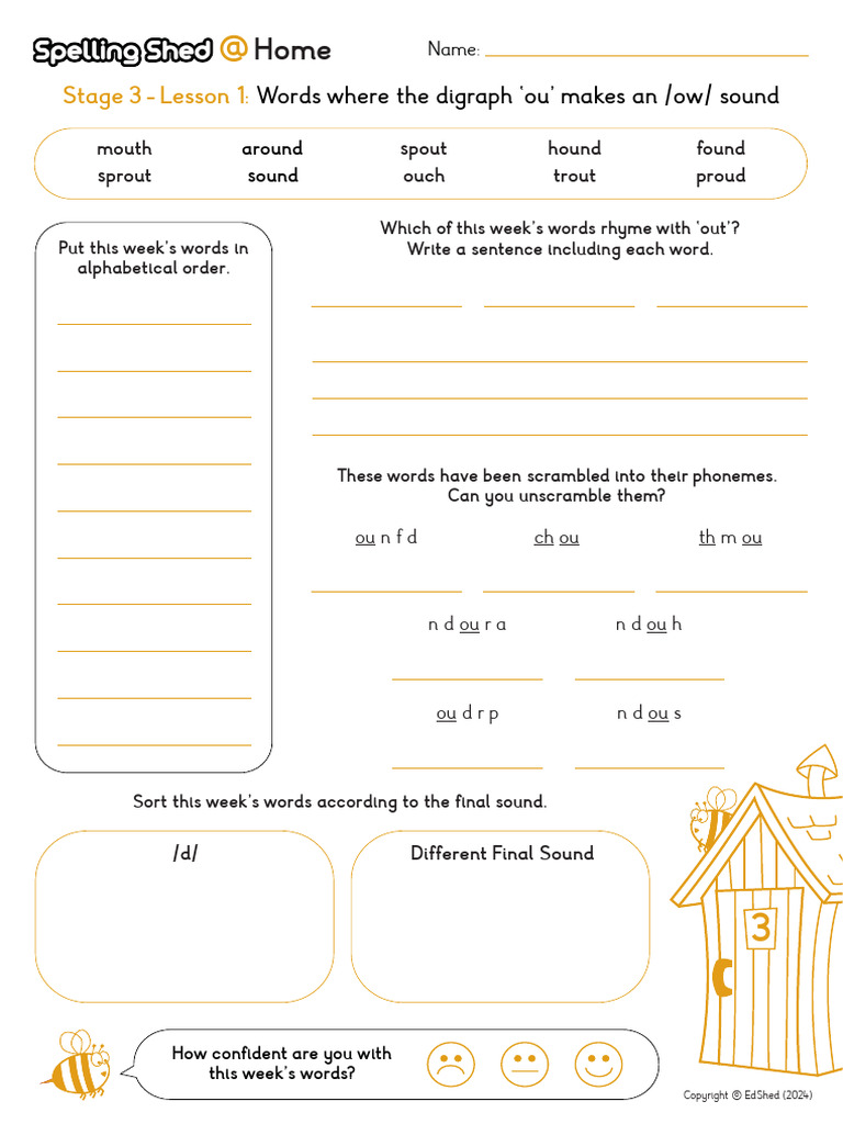 Spelling Shed 2022 - Stage 3 - Lesson 1 - Words Where The Digraph Ou Makes An Ow Sound ...