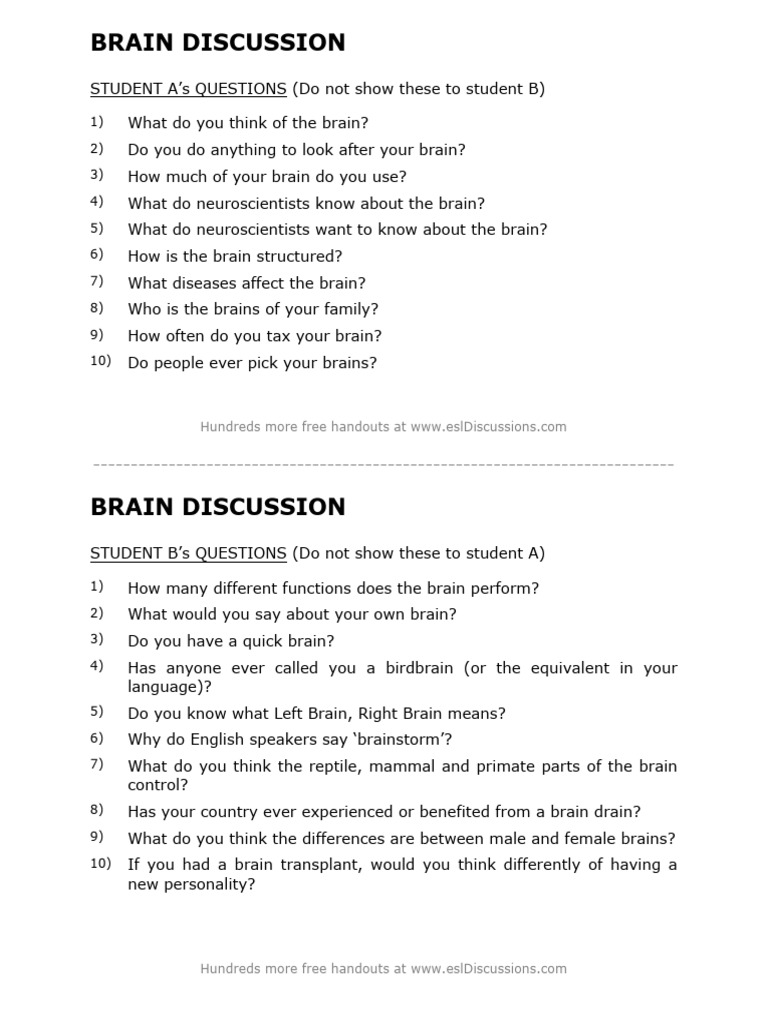 Brain Discussion Questions for ESL Students | PDF