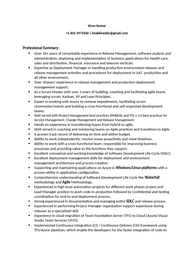 Kiran Kumar RM CV 02142024 | PDF | Software Development Process | Agile Software Development