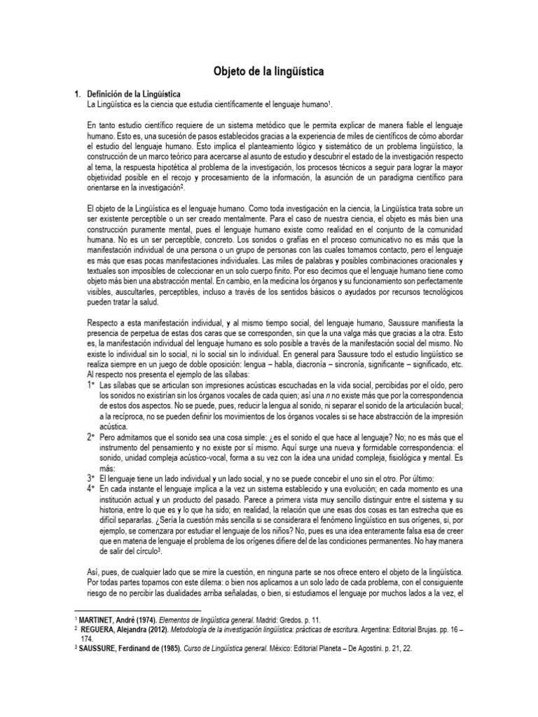 Objeto de La Lingüística | PDF | Lingüística | Fonema