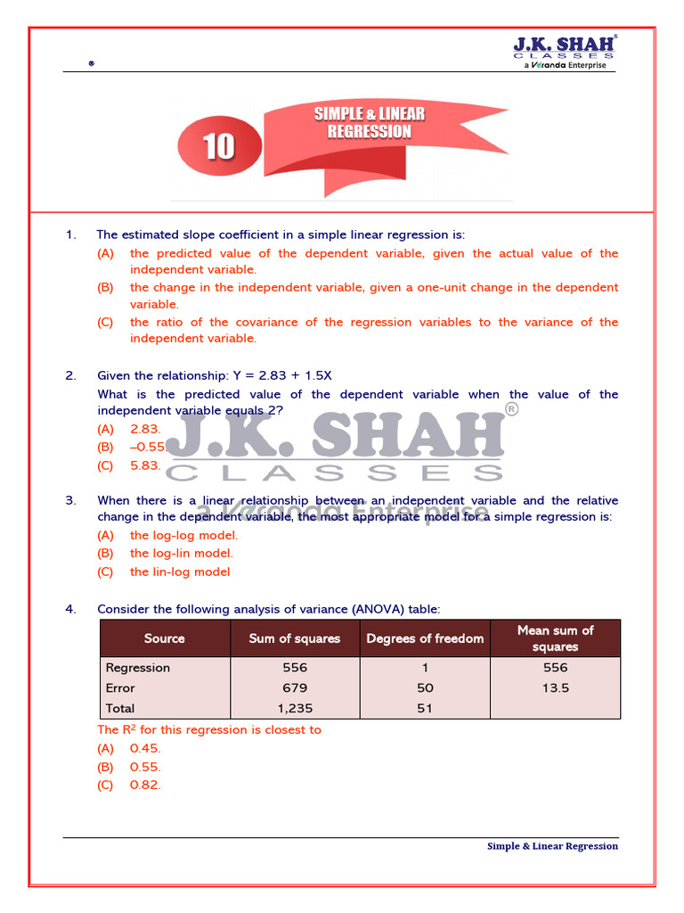 Reading 10 Simple Linear Regression | PDF | Regression Analysis ...