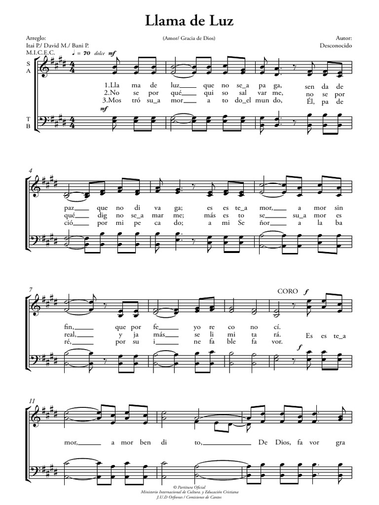 Partitura "Llama de Luz" LLDLM | PDF