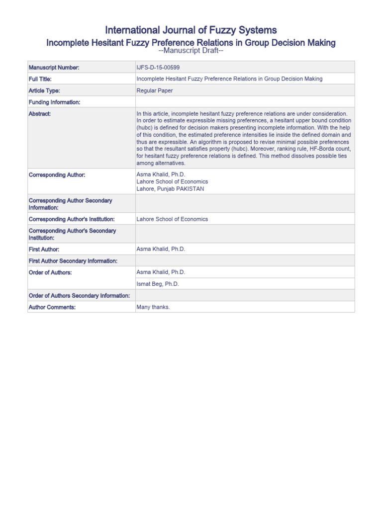Incomplete Hesitant Fuzzy | PDF | Fuzzy Logic | Vagueness