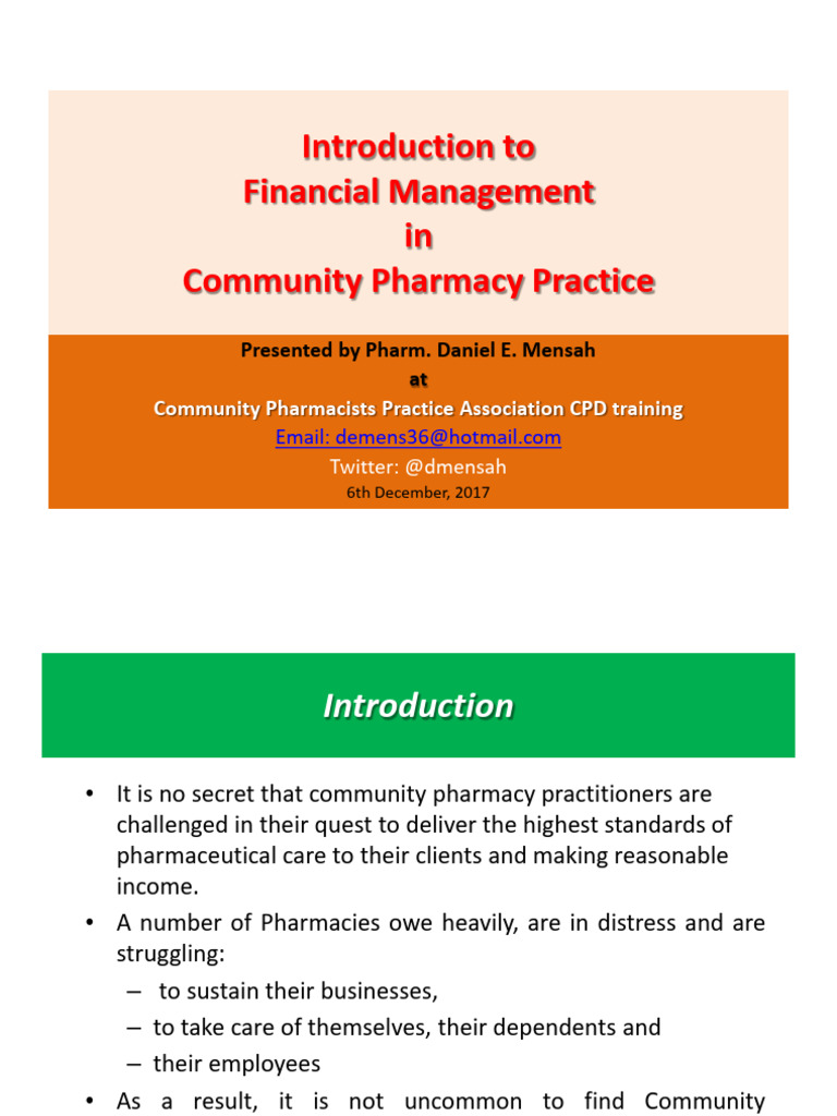 Financial Management in Community Pharmacy | PDF | Balance Sheet ...