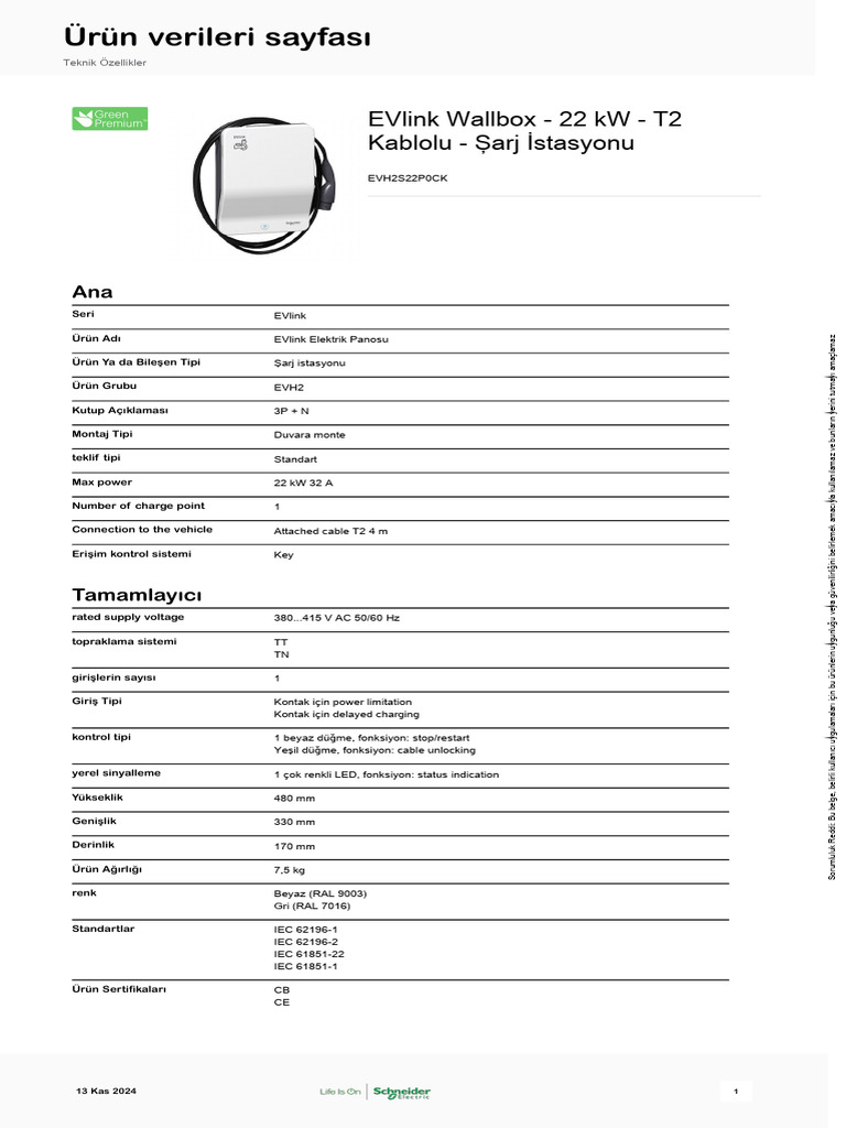 Schneider Electric EVlink-Wallbox EVH2S22P0CK | PDF