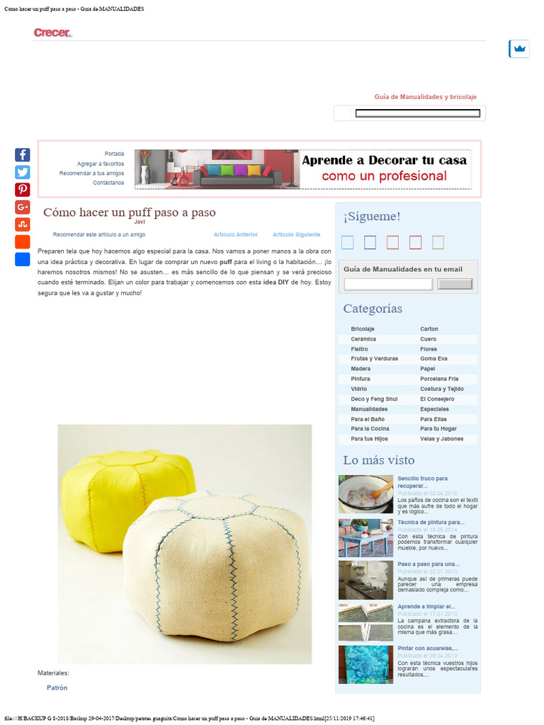 Cómo Hacer Un Puff Paso A Paso - Guía de MANUALIDADES | PDF