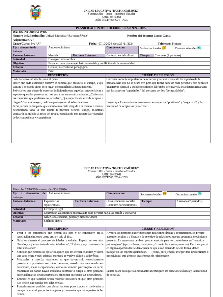 8vo PLANIF. OVP 2024 2025 | PDF | Sicología