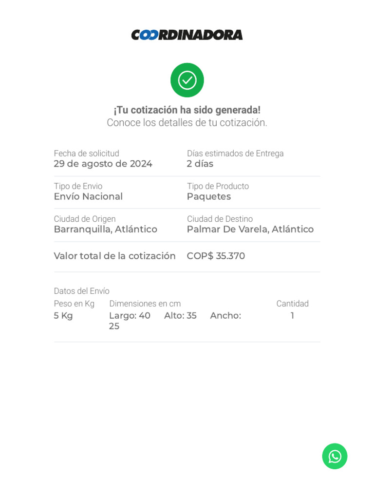 Cotizar Un Envío - Coordinadora | PDF