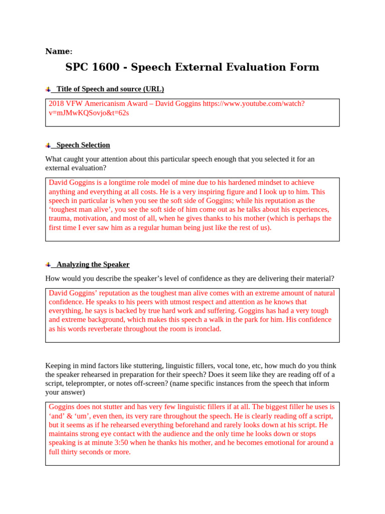SPC 1600 - External Evaluation Form | PDF | Stuttering | Psychology