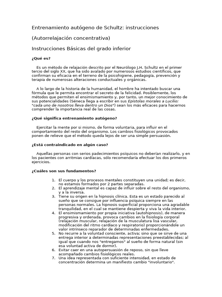 Entrenamiento Autógeno de Schultz | PDF | Salud y bienestar | Ciencia y ...