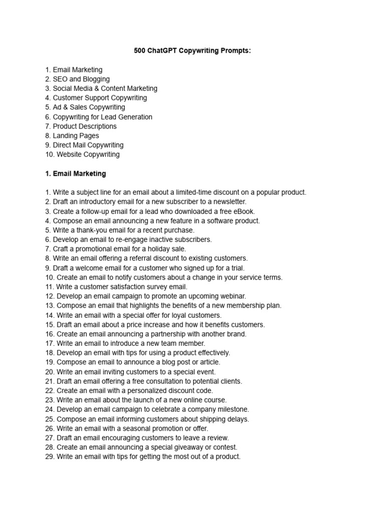 500 ChatGPT Copywriting Prompts | PDF | Search Engine Optimization ...