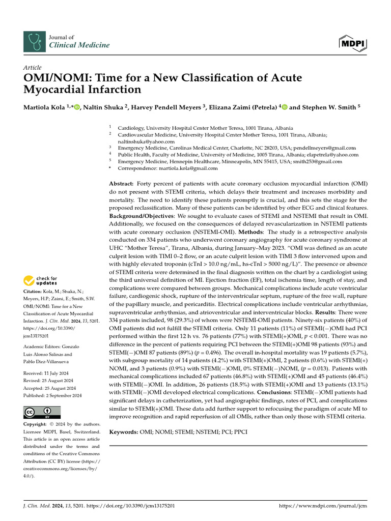 OMI-NOMI Time For A New Classification of AMI | PDF | Myocardial ...