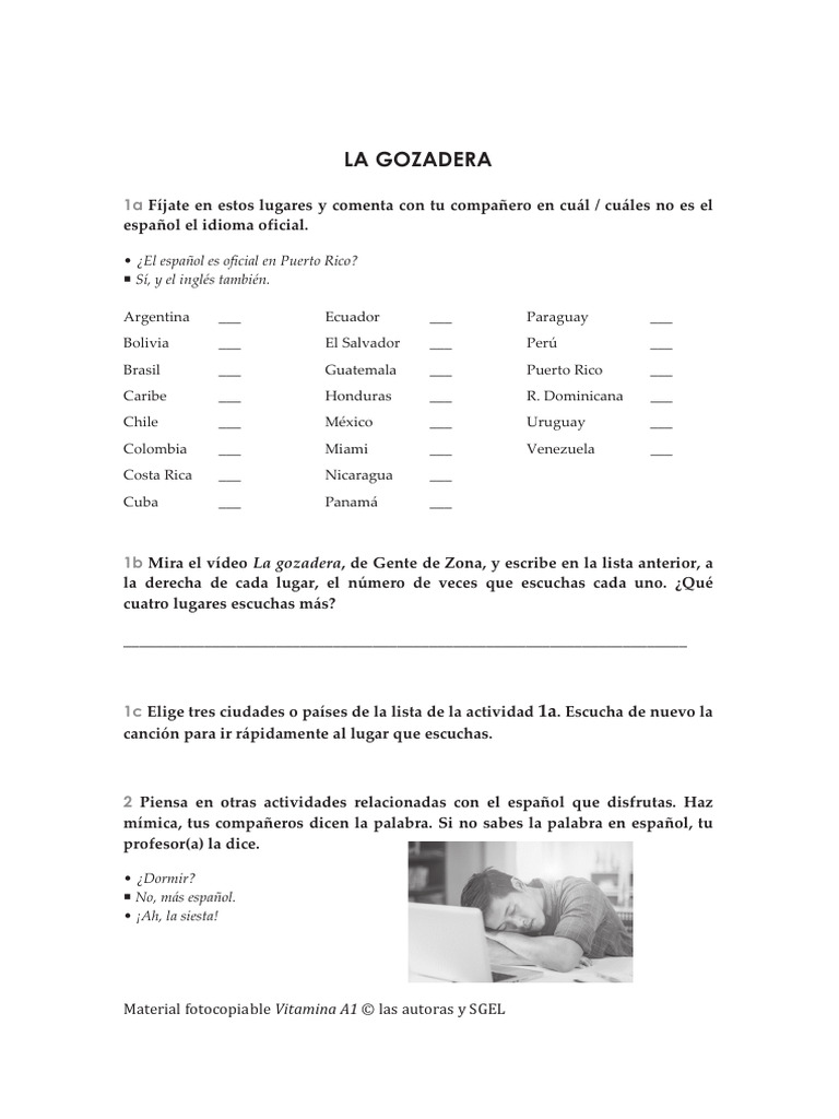 2° Vitamina A1 - FICHA VIDEO - Tema 1 - La Gozadera | PDF | America latina