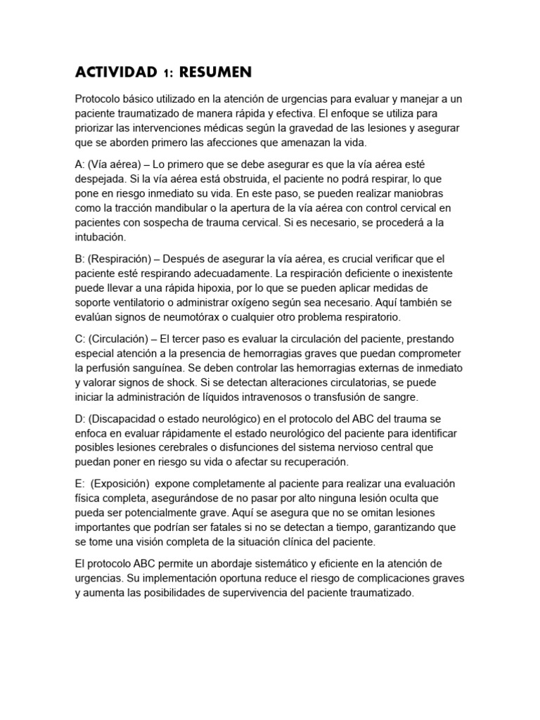 Protocolo ABC en Atención de Urgencias | PDF | Salud y bienestar ...