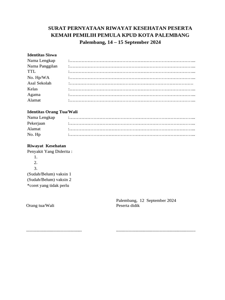 Surat Pernyataan Riwayat Kesehatan Peserta | PDF | Karier & Perkembangan | Olahraga & Rekreasi