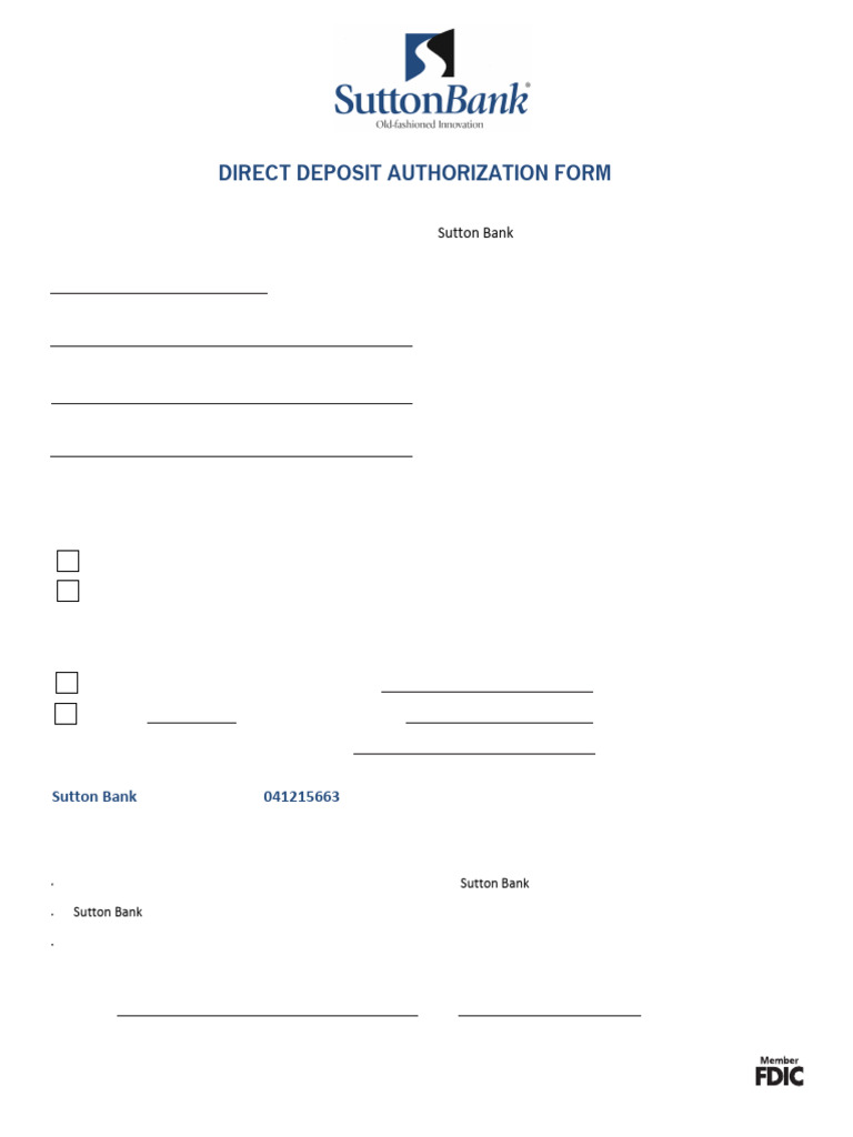 Sutton Bank Direct Deposit Form | PDF