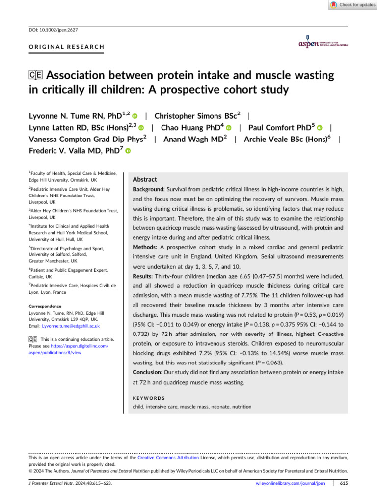 Protein Intake and Muscle Wasting in ICU Kids | PDF | Intensive Care ...