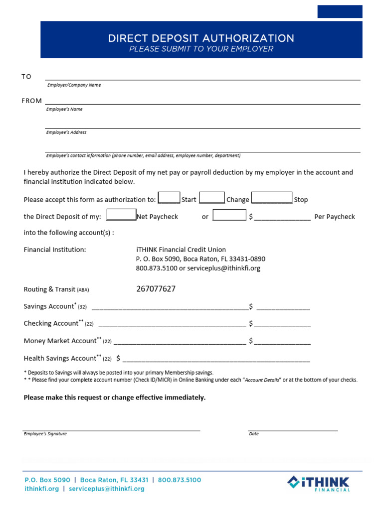 Ithink Financial Direct Deposit Form | PDF | Career & Growth | Business