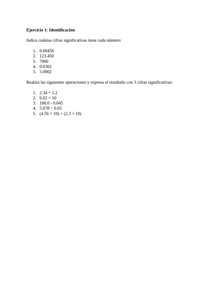 Ejercicio de Cifras Significativas y Redondeo | PDF