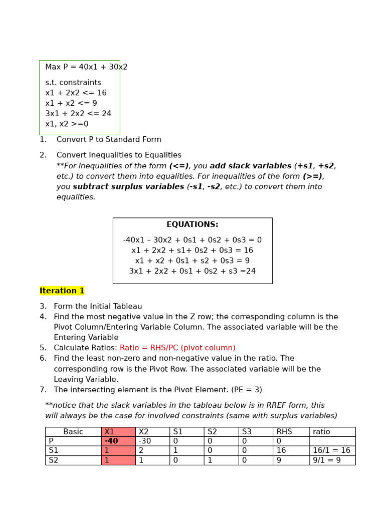 Steps in The Simplex Method | PDF | Algorithms And Data Structures | Mathematics