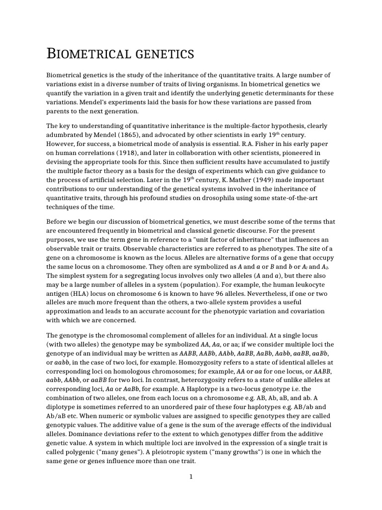 Biometrical Genetics Introduction | PDF | Dominance (Genetics) | Allele