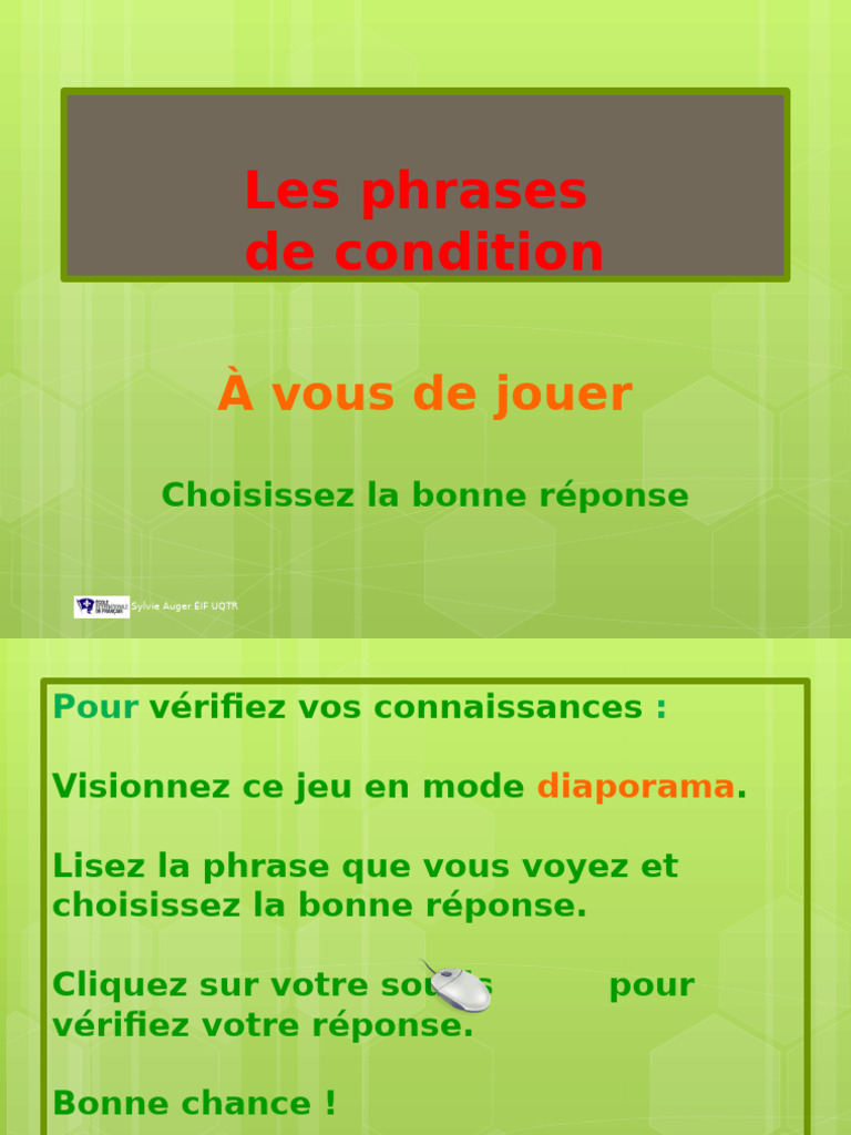 Les Phrases de Condition A Vous de Jouer | PDF | Arts du langage et ...