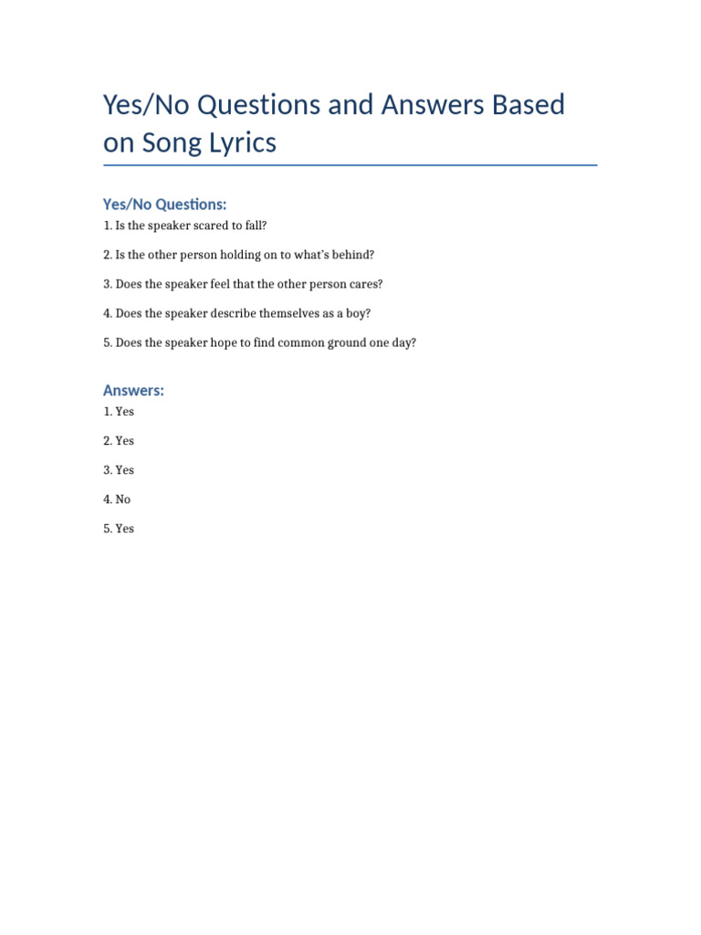Yes No Questions Song Lyrics | PDF