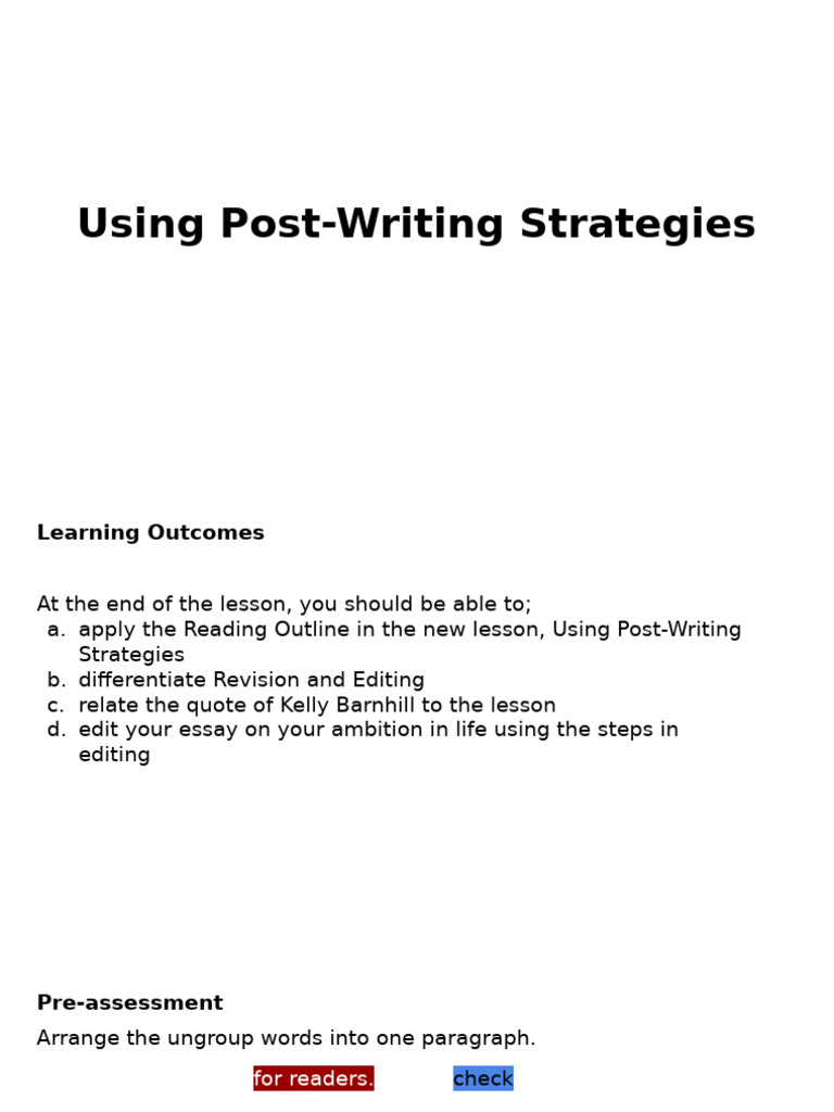 Using Post Writing Strategies | PDF | Proofreading | Editing