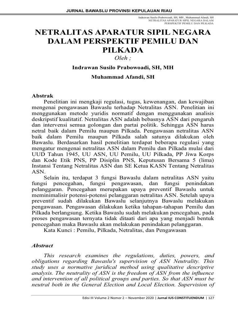 Netralitas Aparatur Sipil Negara Dalam Perspektif Pemilu DAN Pilkada | PDF | Ilmu Sosial