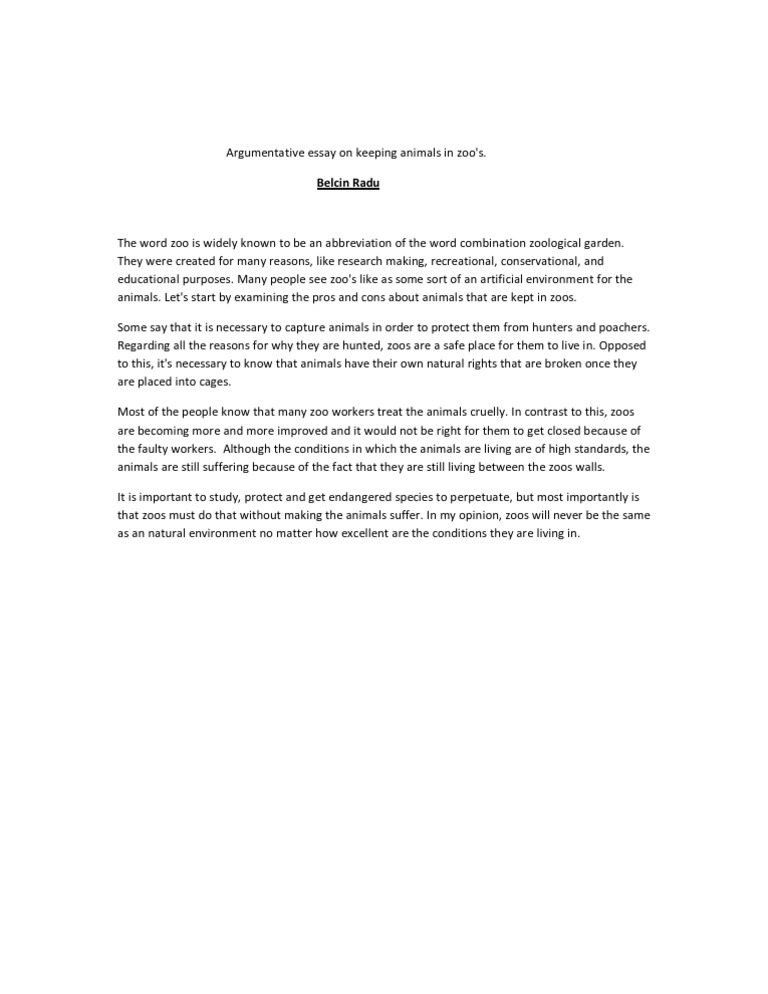 Argumentative Essay On Keeping Animals in Zoo | PDF | Zoo | Animals And ...