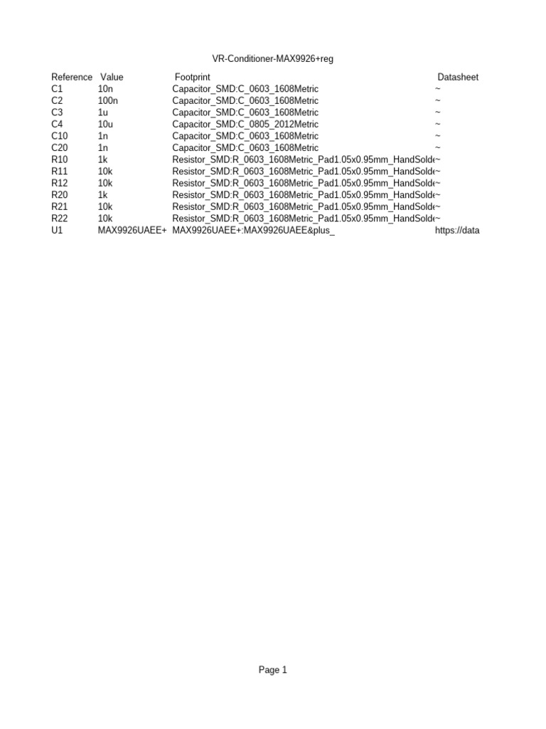 BOM VR Conditioner MAX9926+reg | PDF | Materials Science | Energy Storage