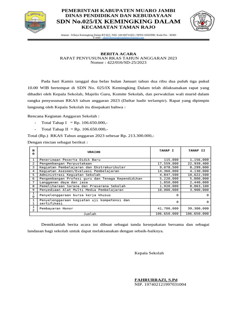 Rapat Penyusunan RKAS 2023 | PDF
