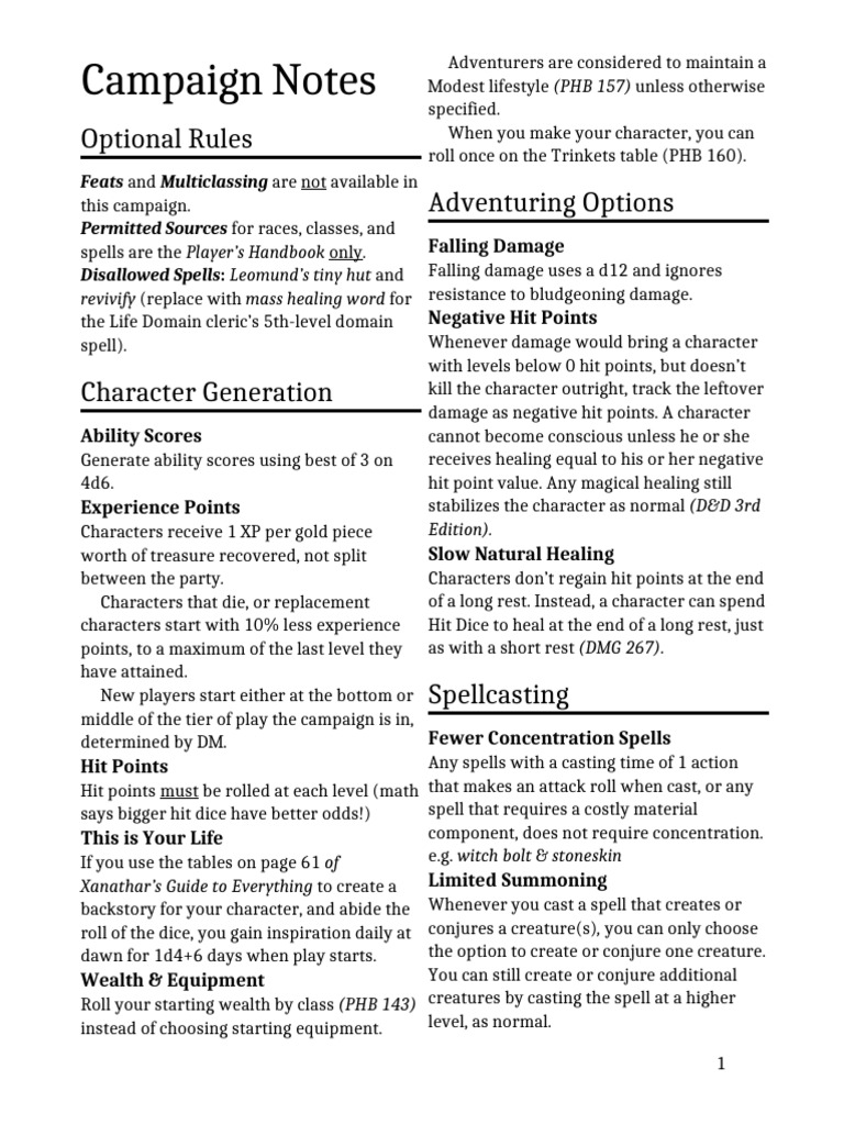 D&D Campaign Rules and Character Creation | PDF | Gaming | Fantasy Role ...