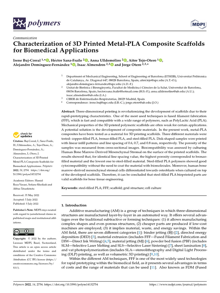 polymers-14-02754-v2 | PDF | Tissue Engineering | Composite Material